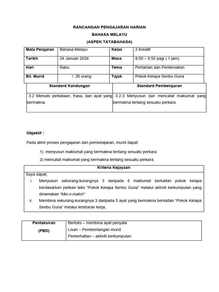 RPH Minggu 4 Pokok Kelapa Seribu Guna | PDF