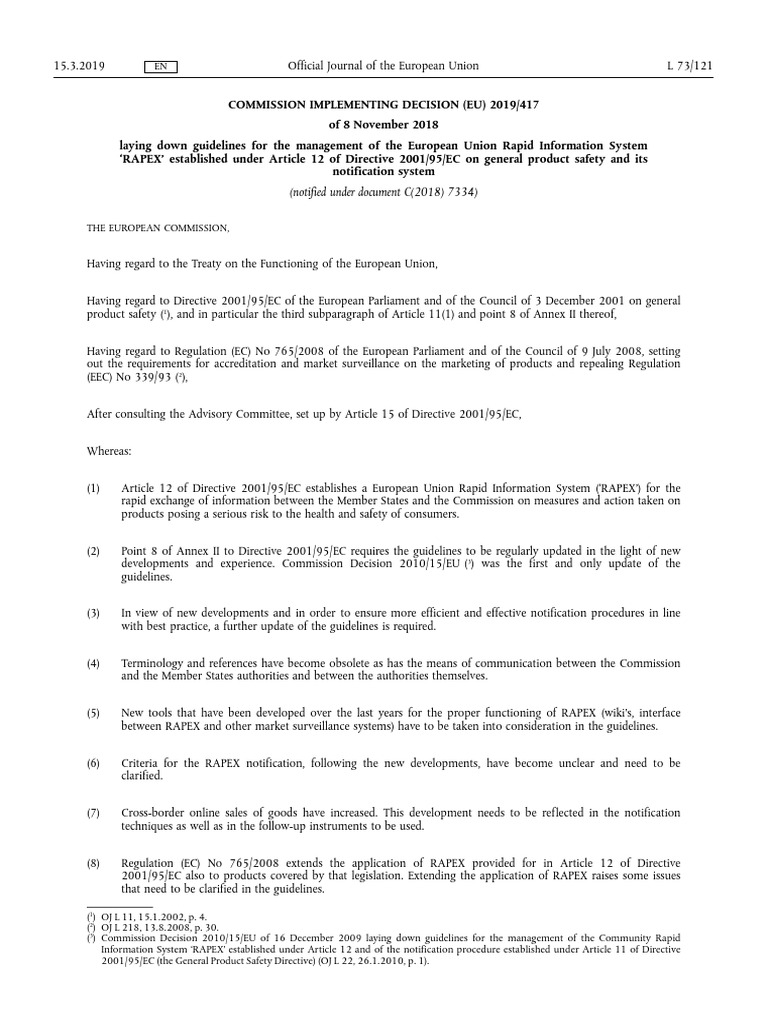 2019-417 RAPEX and Risk Assessment | PDF | European Economic Community ...