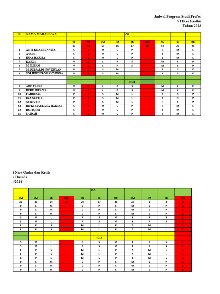 Jadwal Profesi Ners | PDF