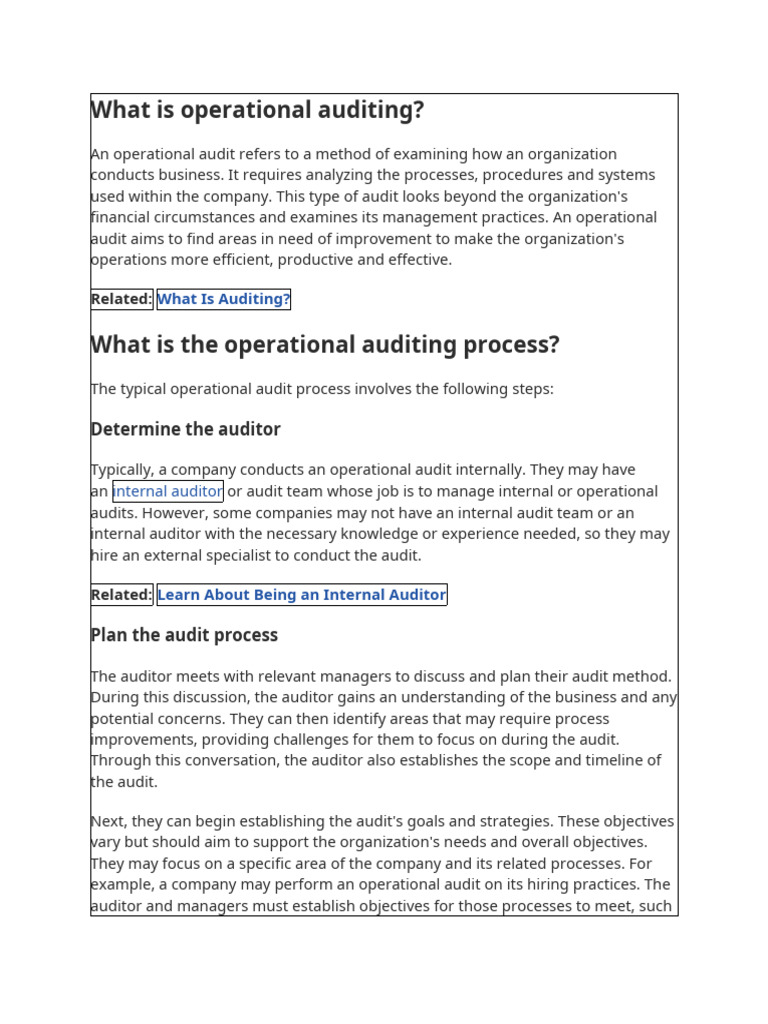 Operation Auditing | PDF | Audit | Internal Audit