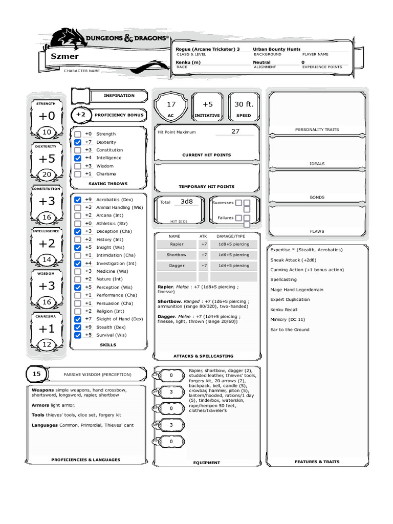 Character Sheet » Dungeons & Dragons - D&D 5 | PDF | Fantasy Role Playing Games | D20 System