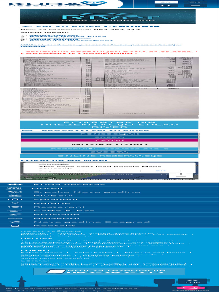 Splav River - Cene Pica I Cenovnik | PDF