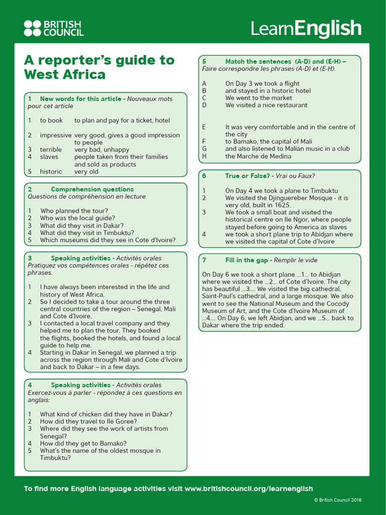 West Africa Travel Guide and Activities | PDF | Foreign Language Studies