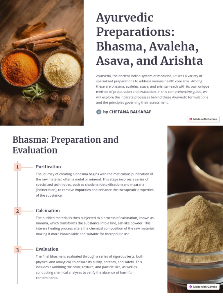 Ayurvedic Preparations Bhasma Avaleha Asava and Arishta | PDF | Ayurveda | Fermentation