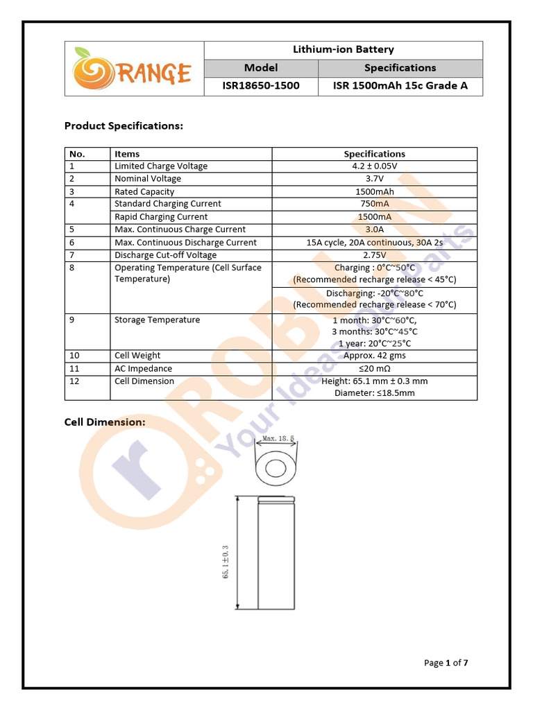 2 871888 Orange ISR 18650 1500mah 15c - 2 | PDF | Physical Quantities ...