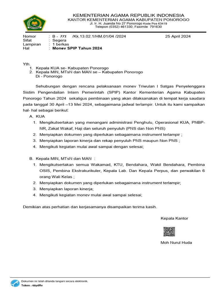Edaran & Jadwal Monev SPIP 2024 | PDF