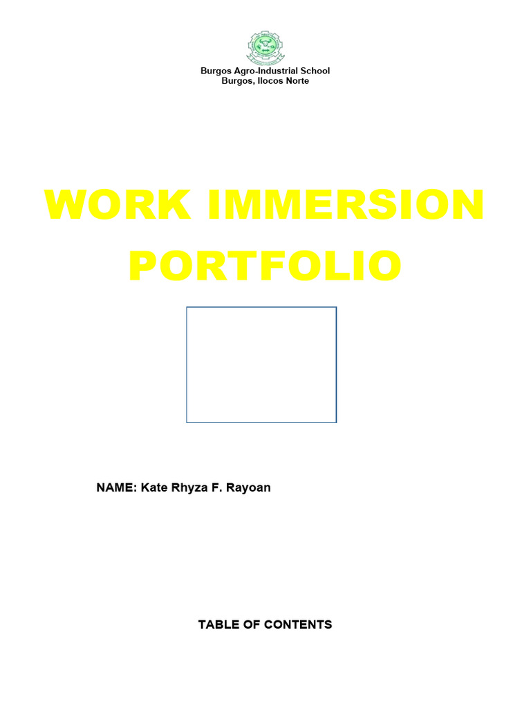 Work Immersion Portfolio | PDF | Learning | Knowledge