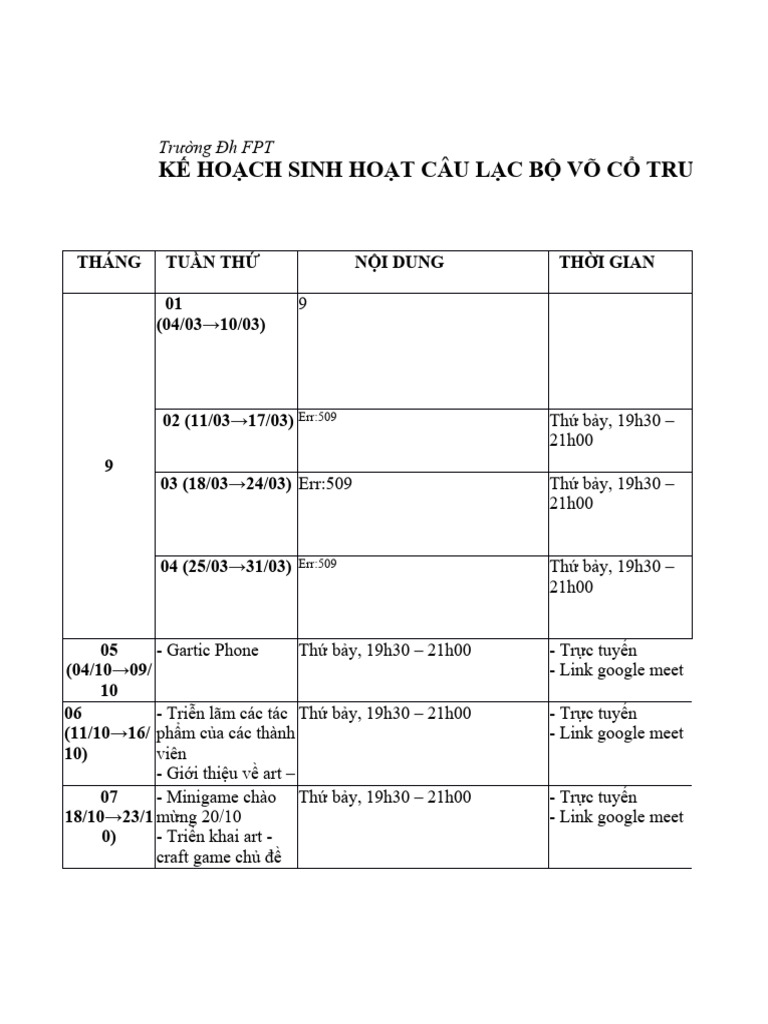 KH Sinh Hoat CLB Hoc Ki I Nam Hoc 2021 2022 610202115 | PDF