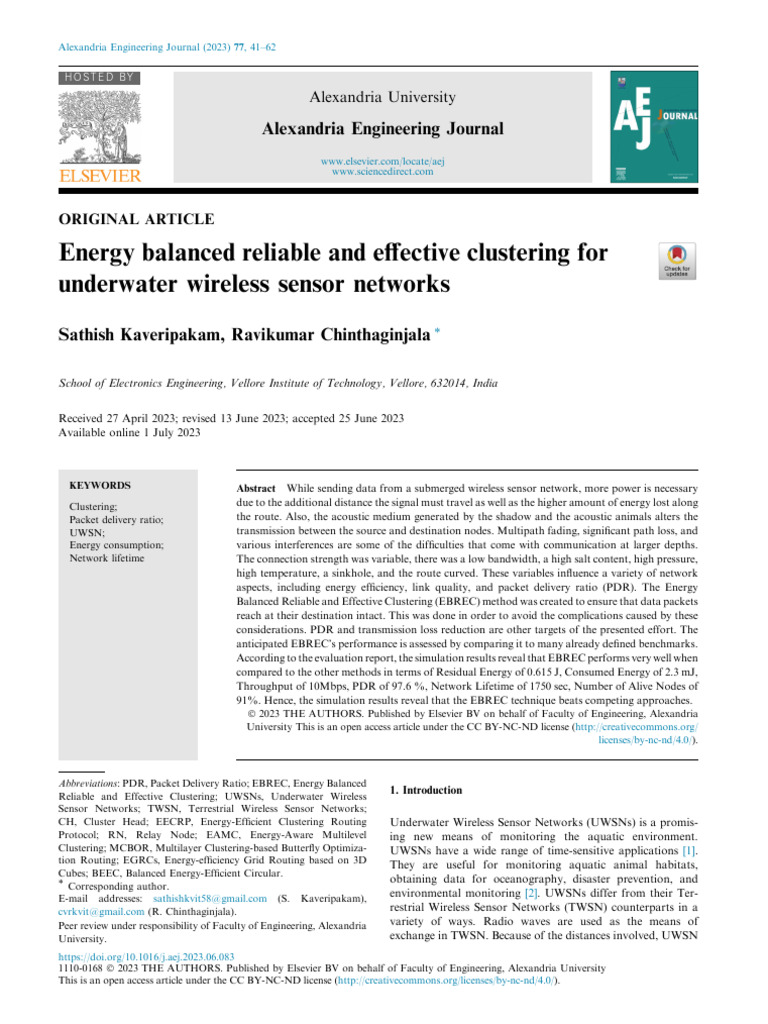 Energy Balanced Reliable And Effective Clustering For Underwater Wireless Sensor Networks