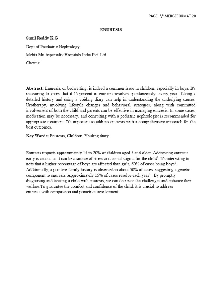 Enuresis Final | PDF | Nocturnal Enuresis | Urinary Incontinence