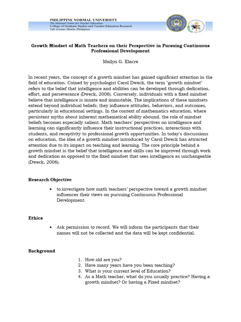 Research Instrument - Revised | Download Free PDF | Mindset | Teaching ...