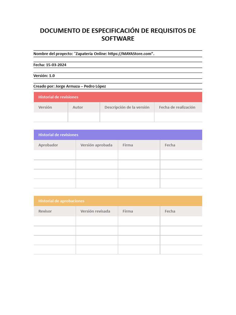 Documento de Especificación de Requisitos de Software | PDF | Las ...