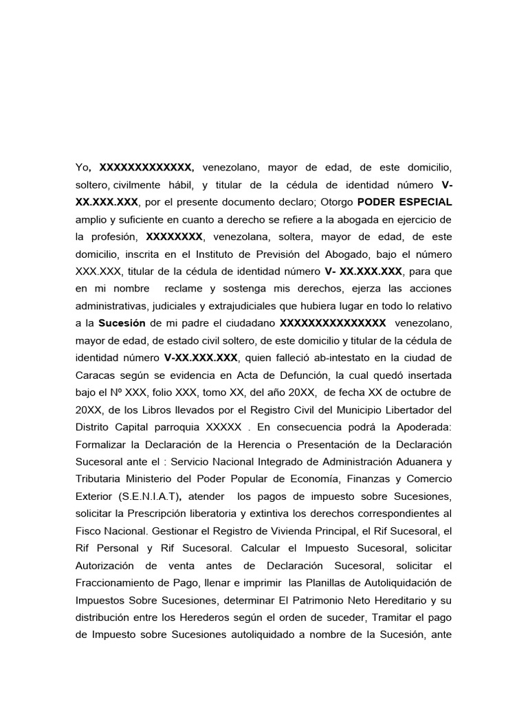 Poder Especial Sucesion | PDF | Documento de identidad | Abogado