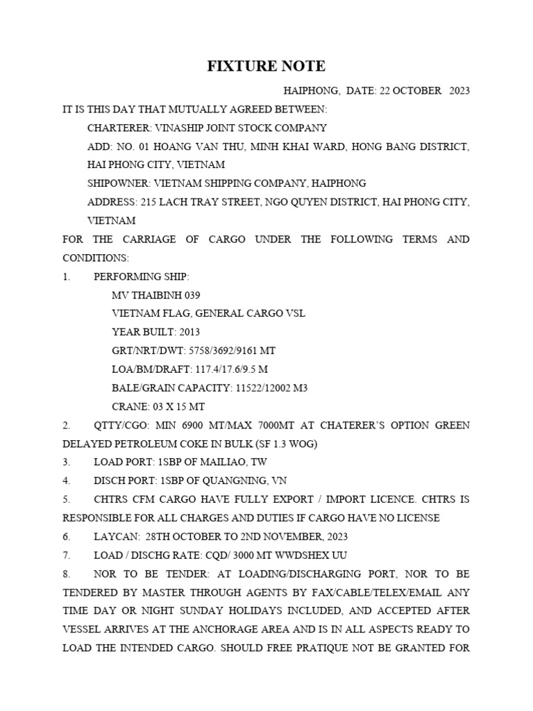FIXTURE-NOTE | PDF | Cargo | Shipping