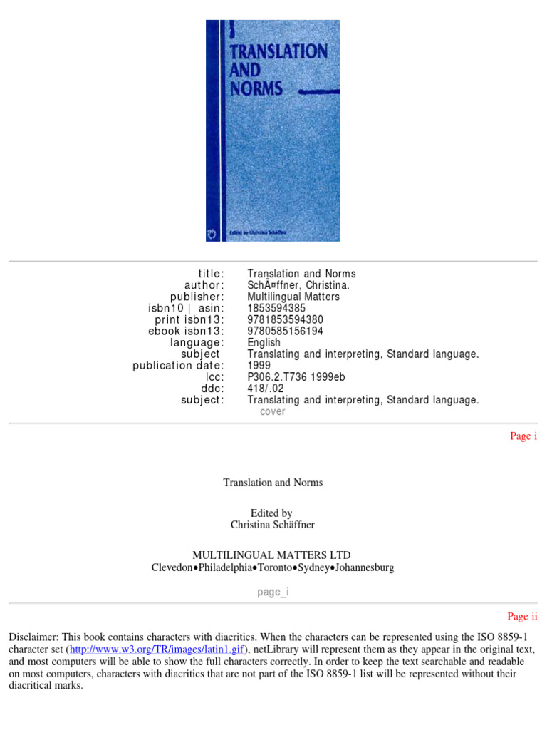 Schaffner, Christina Translation and Norms (Current Issues in Language ...