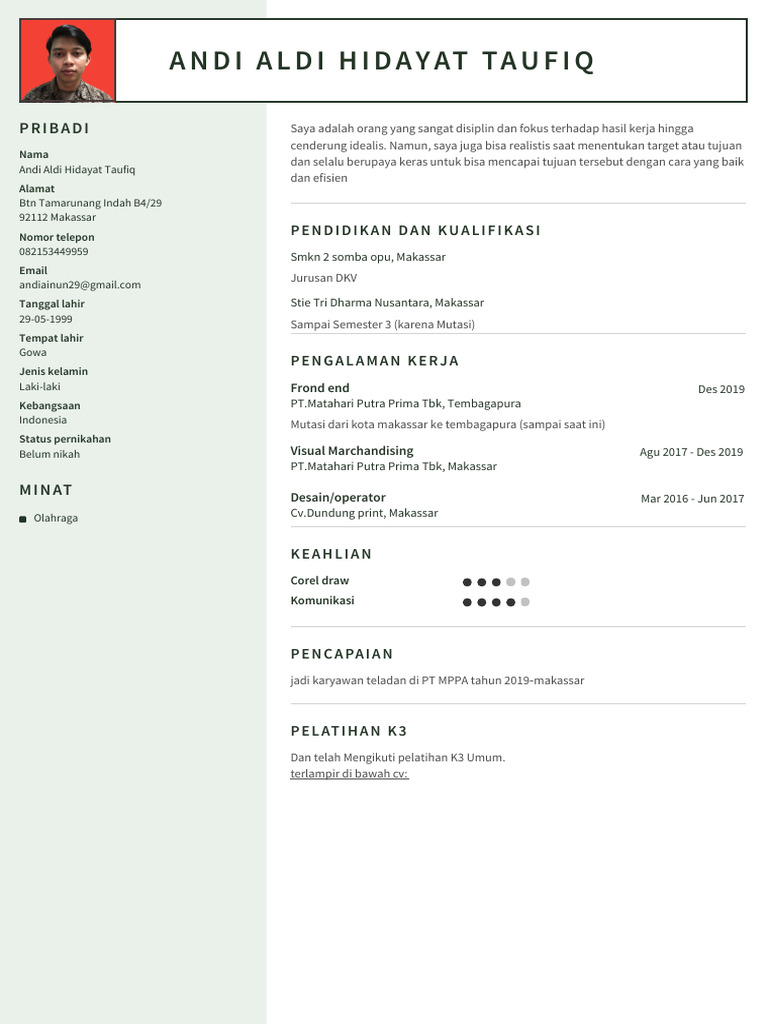 CV Andi Aldi Hidayat Taufiq | PDF