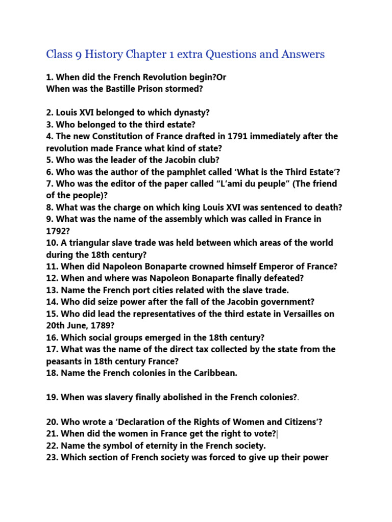 French Revolution - Extra Questions | PDF | French Revolution | Reign ...