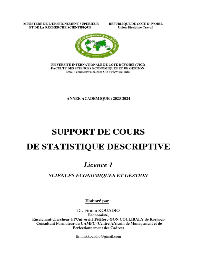 Cours de Statistique Descriptive L1 | PDF | Diagramme circulaire ...