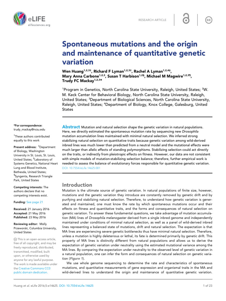 Spontaneous Mutations and the Origin and Maintenance of Quantitative ...