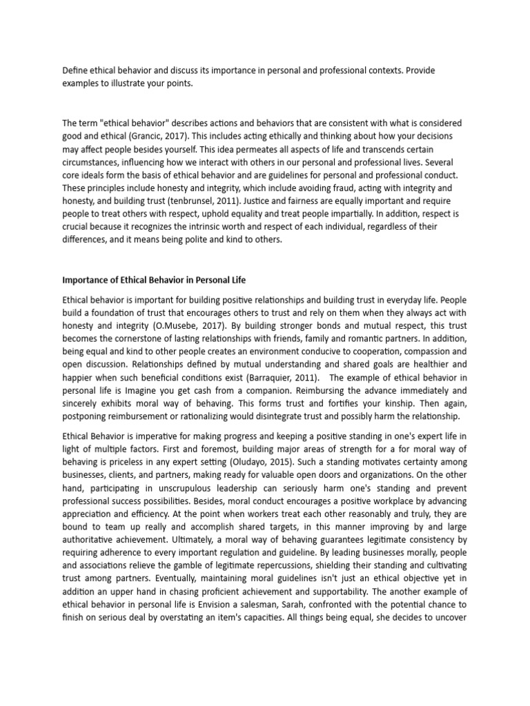 Understanding Ethical Behavior and Its Importance | PDF | Behavior ...