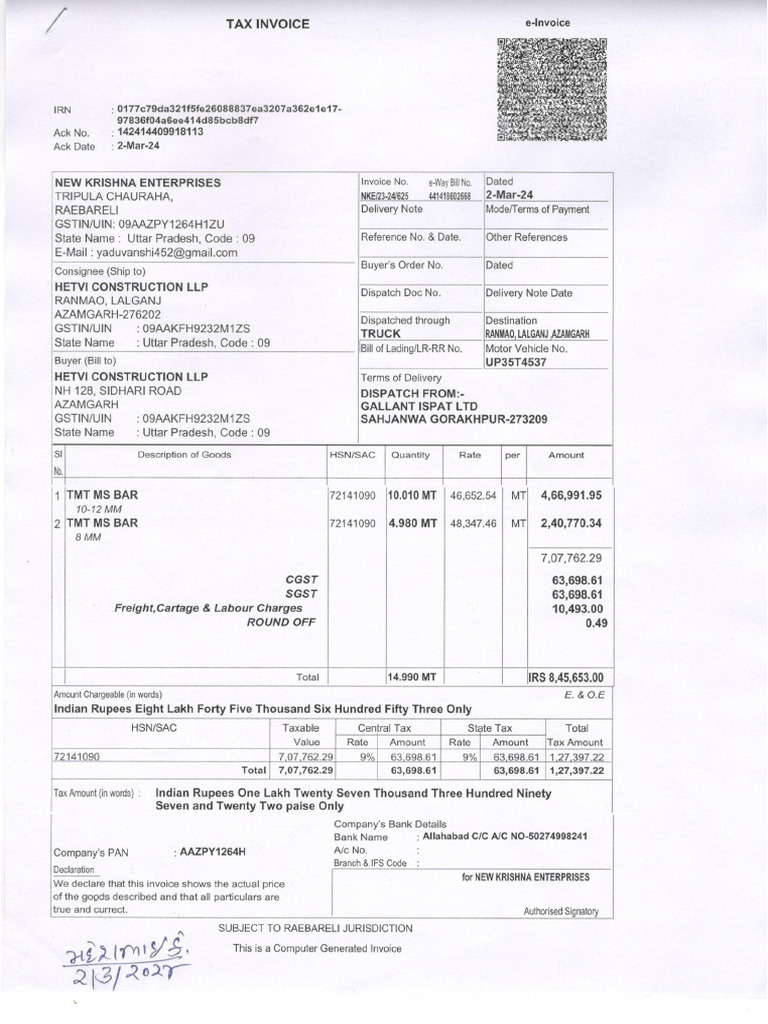 New Krishna Enterprises - Invoice - 625 | PDF