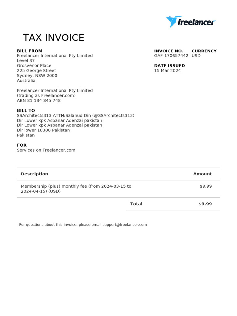 GAF Invoice for Membership Fee | PDF