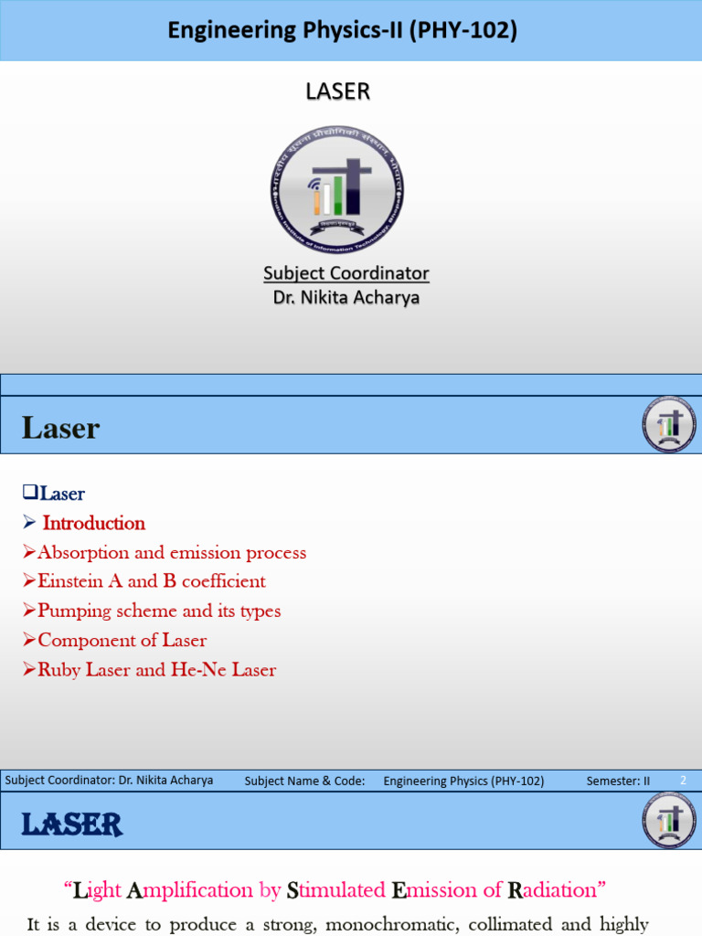 LASER | PDF | Laser | Emission Spectrum