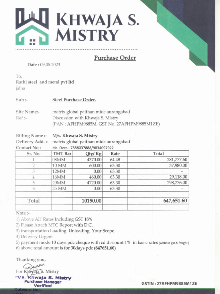 Steel PO 05102023 | PDF