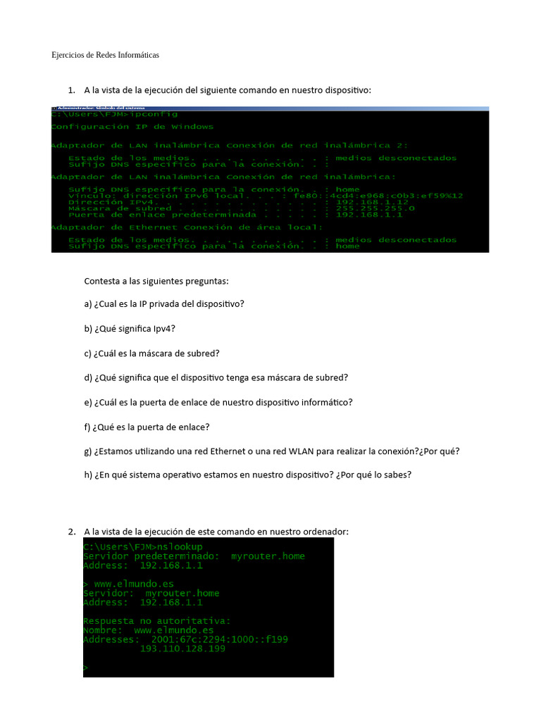 Ejercicios Prácticos Redes(1) | PDF | Dirección IP | Enrutador (Computación)