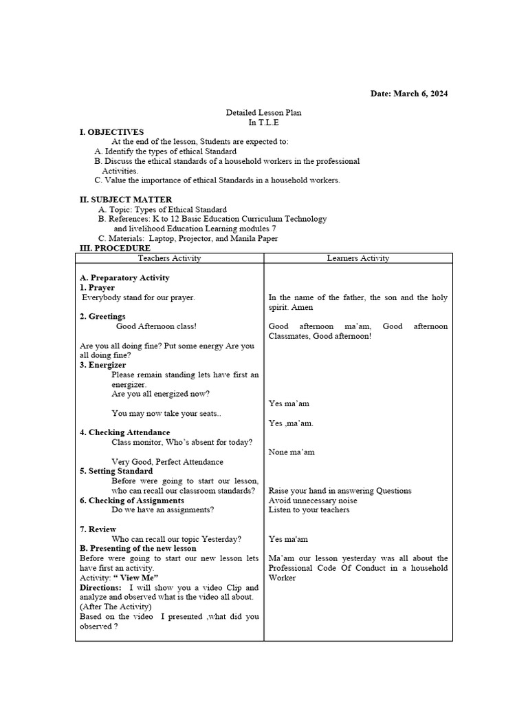 Detailed Lesson Plan in TLE Lesson 5 | Download Free PDF ...