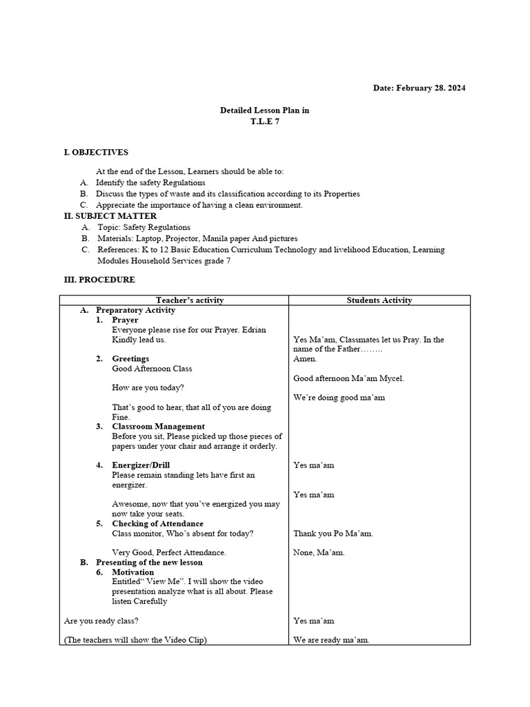 TLE 7 Lesson Plan on Waste Management | PDF | Waste | Waste Management