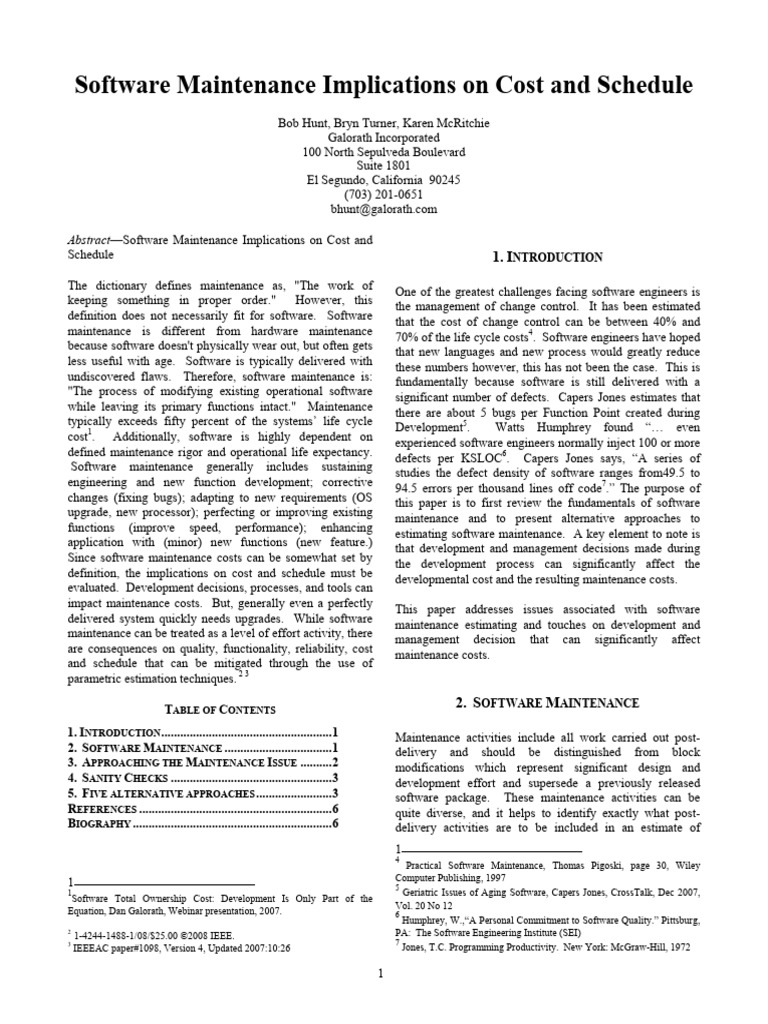 Software Maintenance Implications On Cost and Schedule | PDF | Software | Reliability Engineering