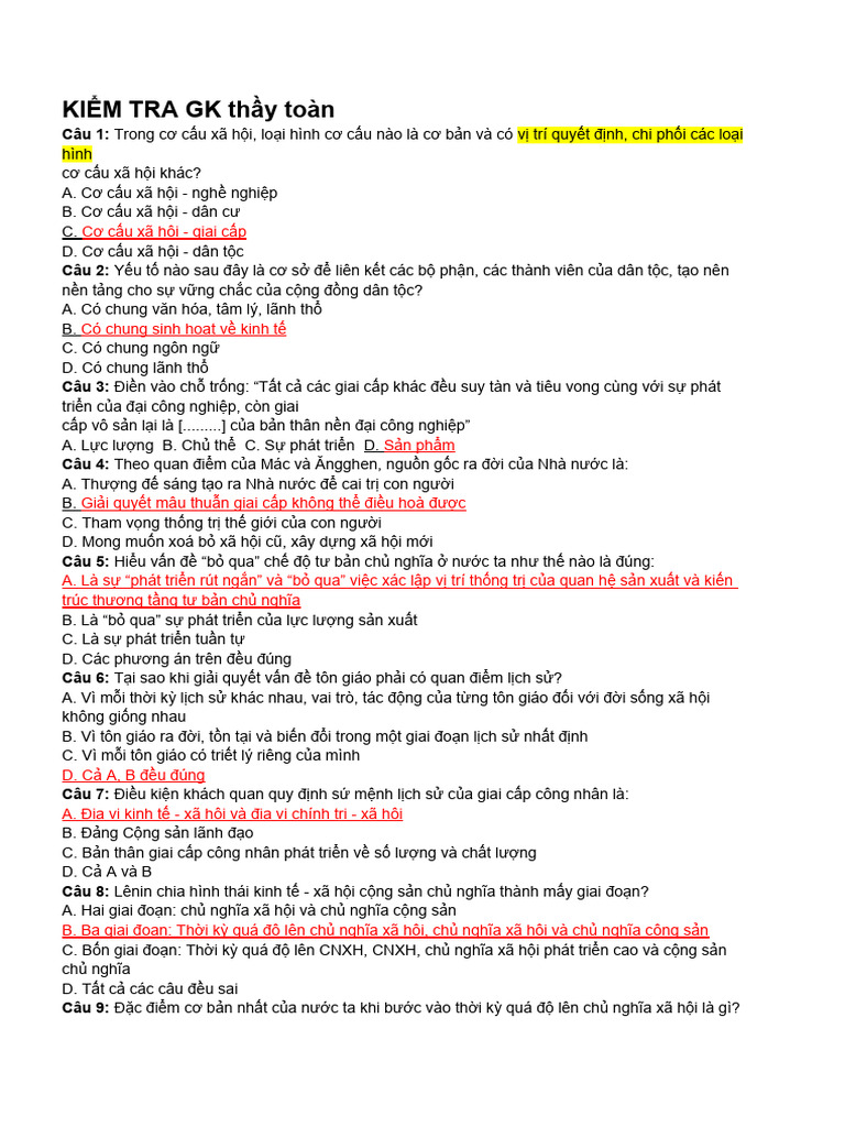 Tổng hợp đề thi CNXH | PDF