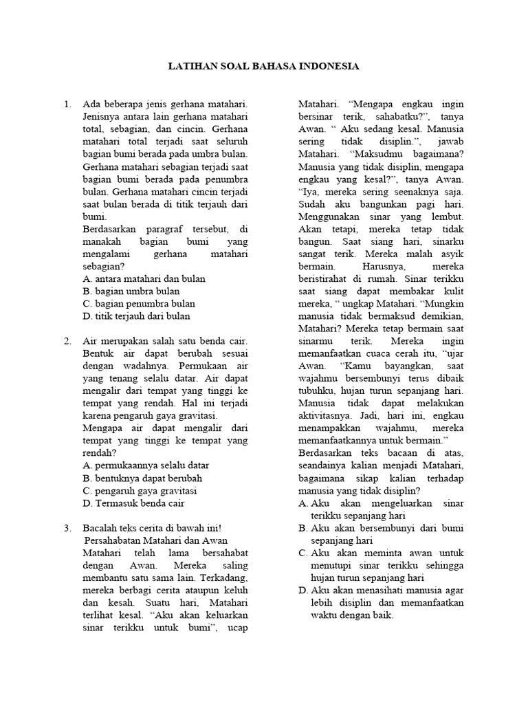 Latihan Soal Bahasa Indonesia | PDF | Ilmu Sosial | Sains & Matematika