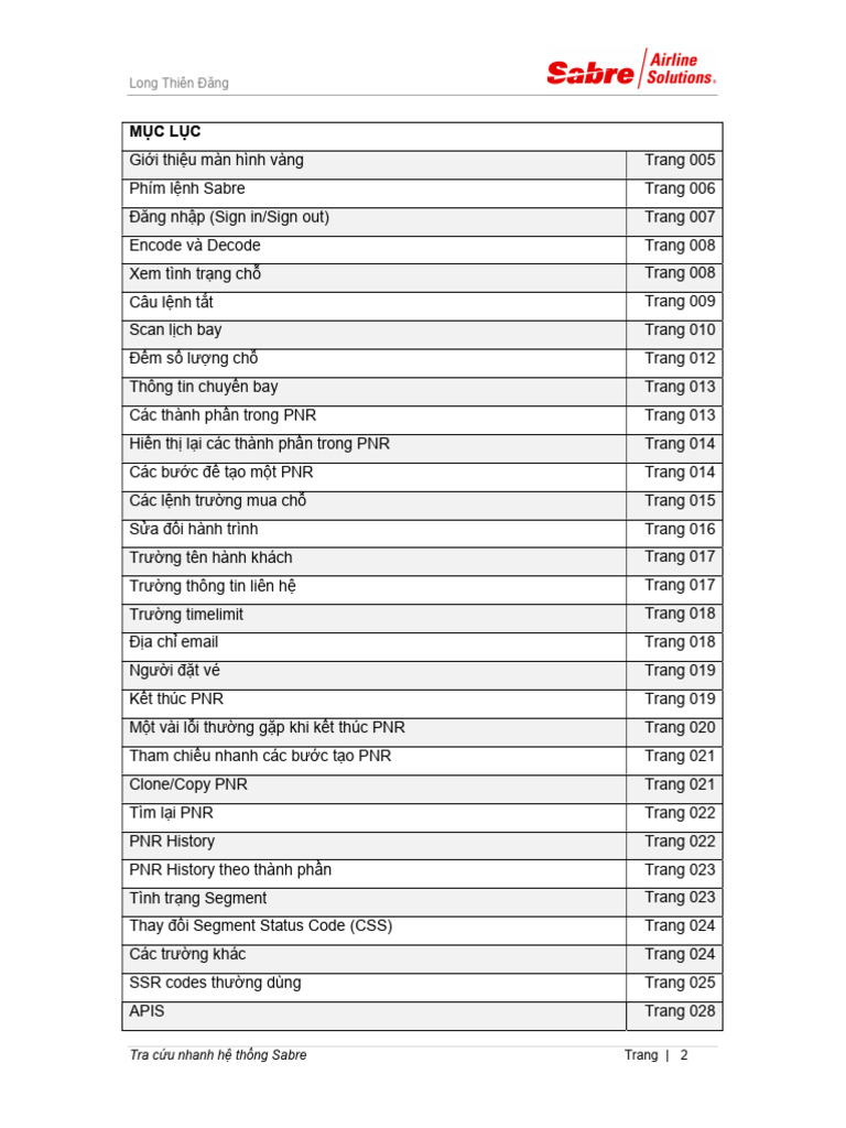 Giao Trinh Sabre 2023-Muc-Luc | PDF