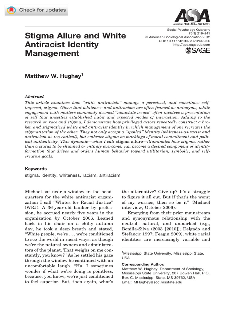 Stigma Allure and White Antiracist Identity Management: Matthew W ...