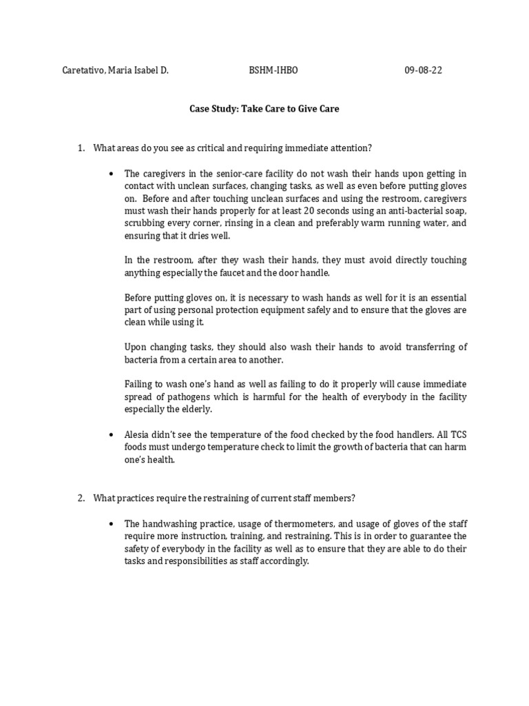 Case Study - Take Care To Give Care | PDF | Hand Washing | Hygiene