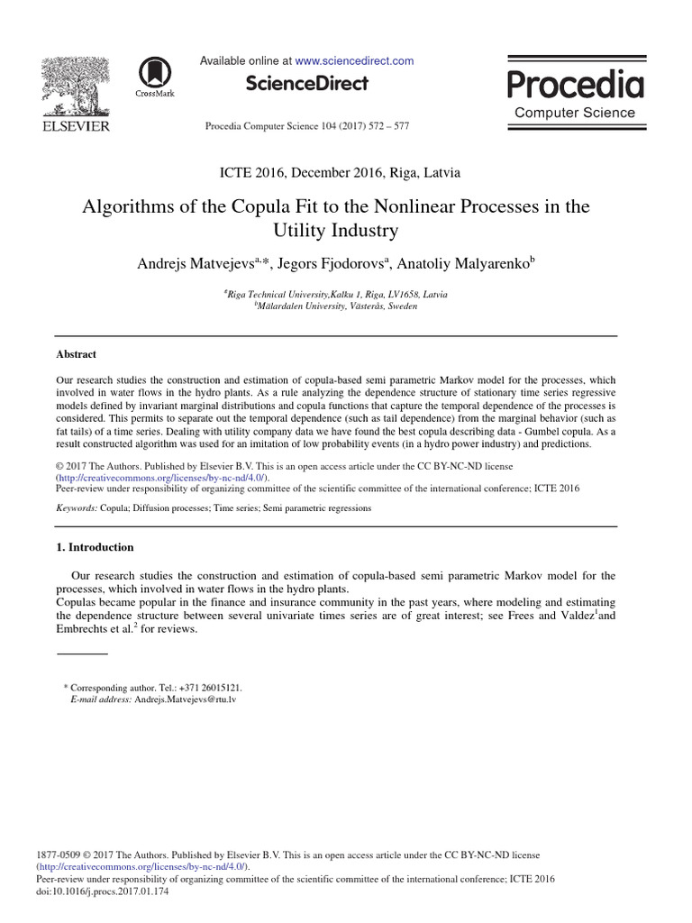 Algorithms of The Copula Fit To The Nonlinear Processe - 2017 ... Algorithms of The Copula Fit To The Nonlinear Processe - 2017 ...