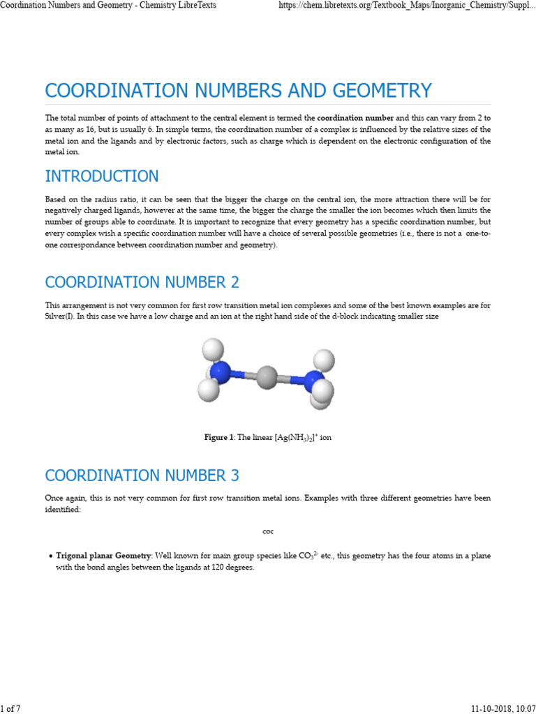 Coordination Numbers and Geometries in Chemistry | PDF | Coordination ...
