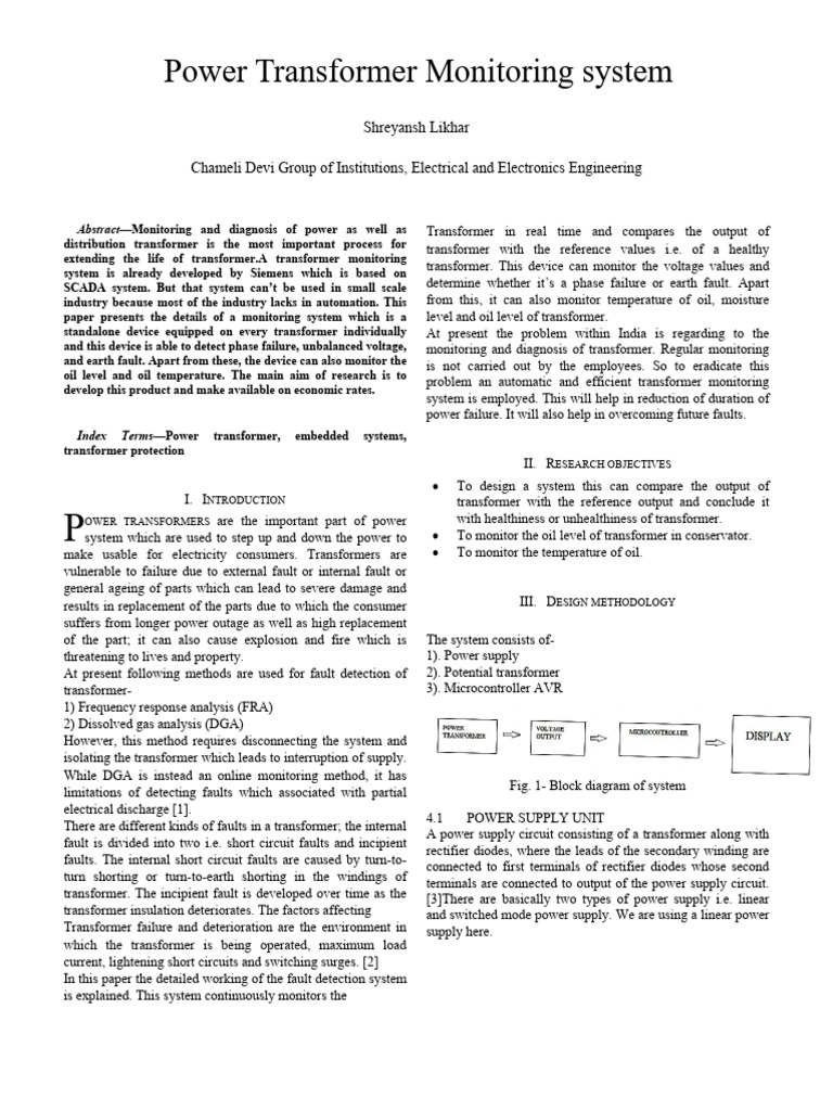 Power Transformer Monitoring System | PDF | Transformer | Power Supply