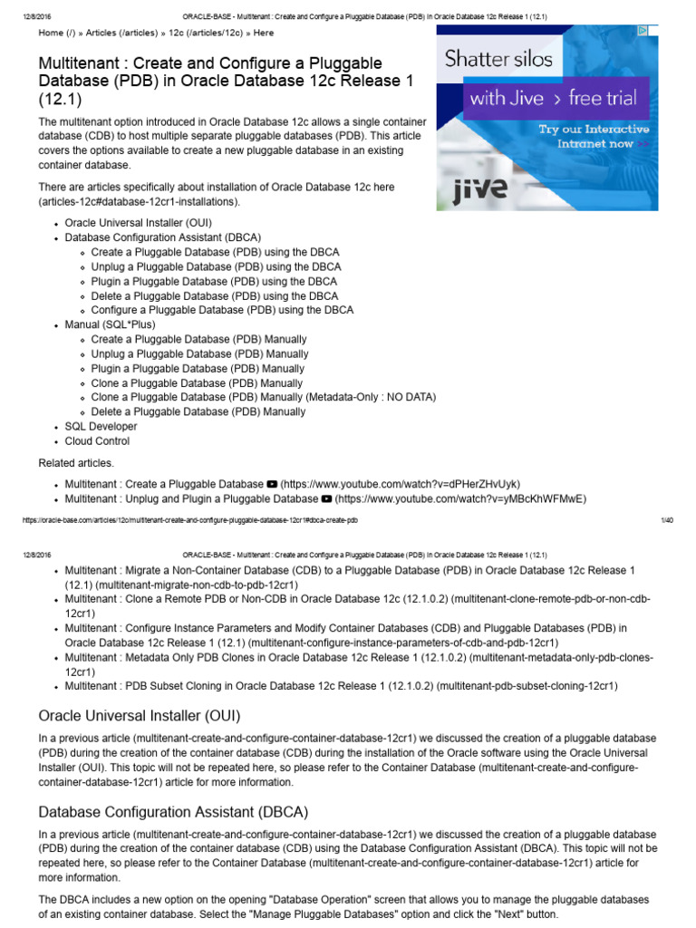 Create & Configure PDB in Oracle 12c | PDF | Databases | Protein Data Bank