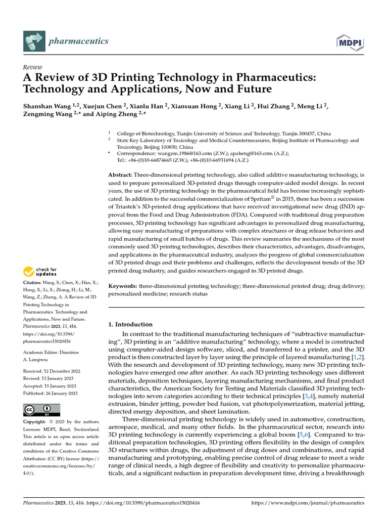 01 - A Review of 3D Printing Technology in Pharmaceutics | PDF | 3 D Printing | Tablet (Pharmacy)