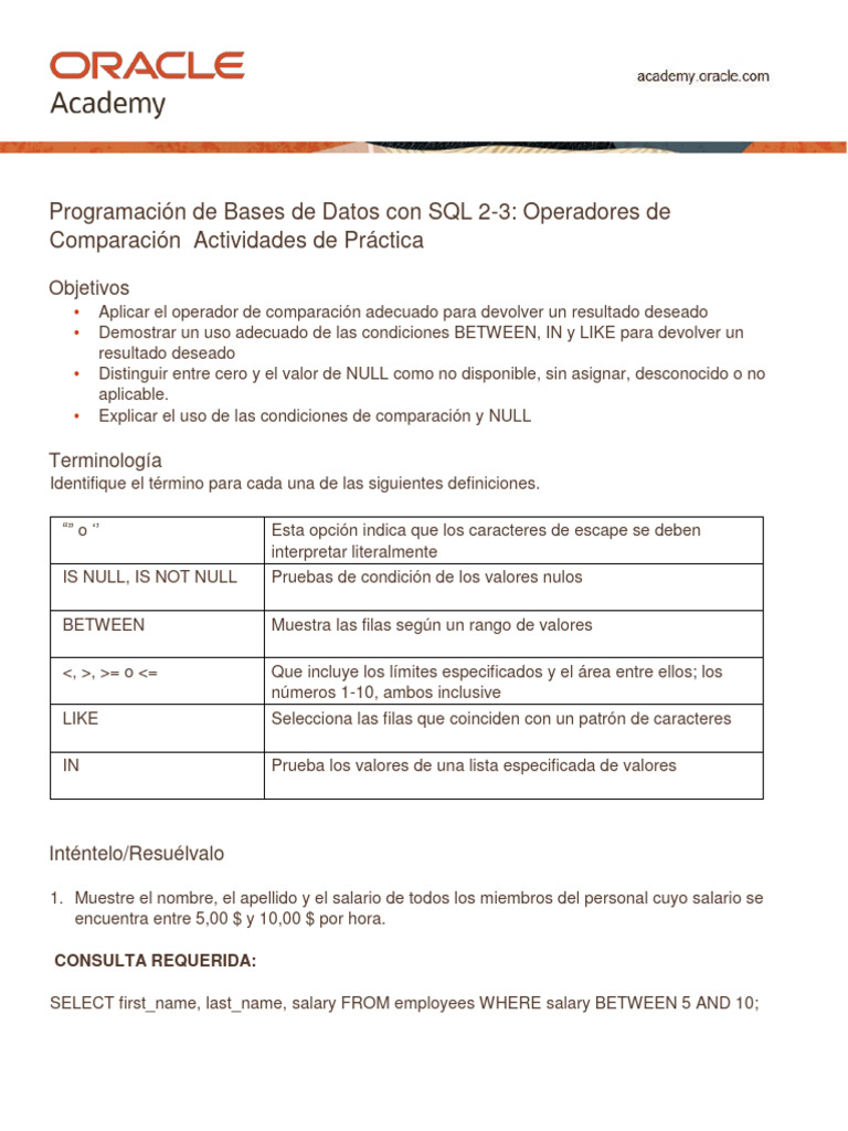 Oracle SQL DP - 2 - 3 - Practice | PDF | SQL | Ingeniería de software Oracle SQL DP - 2 - 3 - Practice | PDF | SQL | Ingeniería de software