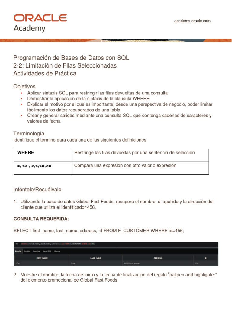 Oracle SQL DP - 2 - 2 - Practice | PDF | SQL | Informática Oracle SQL DP - 2 - 2 - Practice | PDF | SQL | Informática