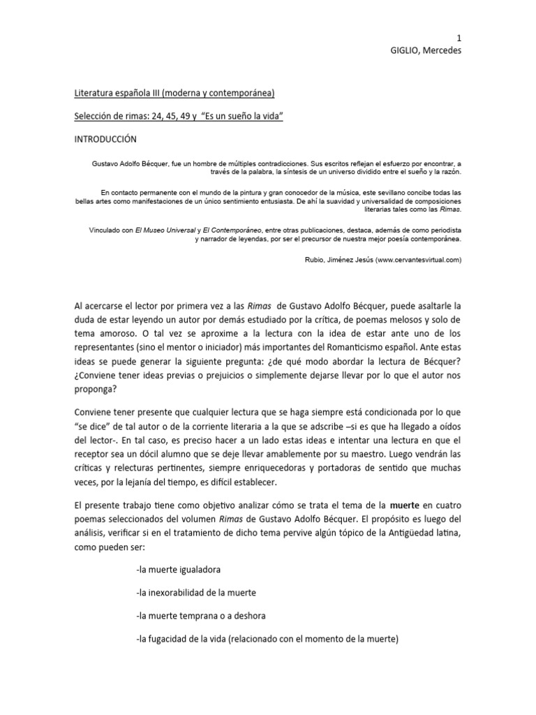 Informe Lit. Esp. II. Gustavo Adolfo Bécquer | PDF | Poesía | Amor