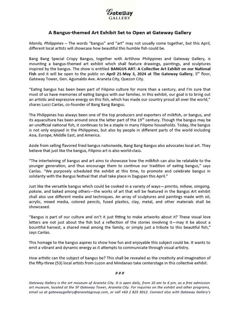 A Bangus-Themed Art Exhibit Set To Open at Gateway Gallery | PDF ...