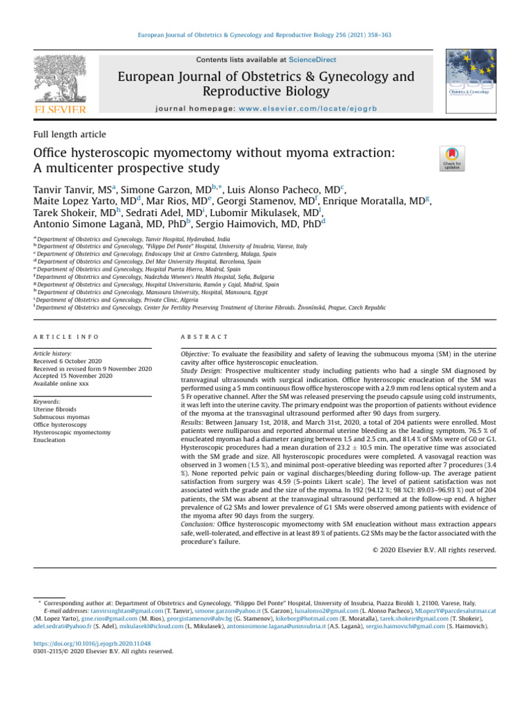 Office Hysteroscopic Myomectomy Study | PDF | Medical Specialties ...