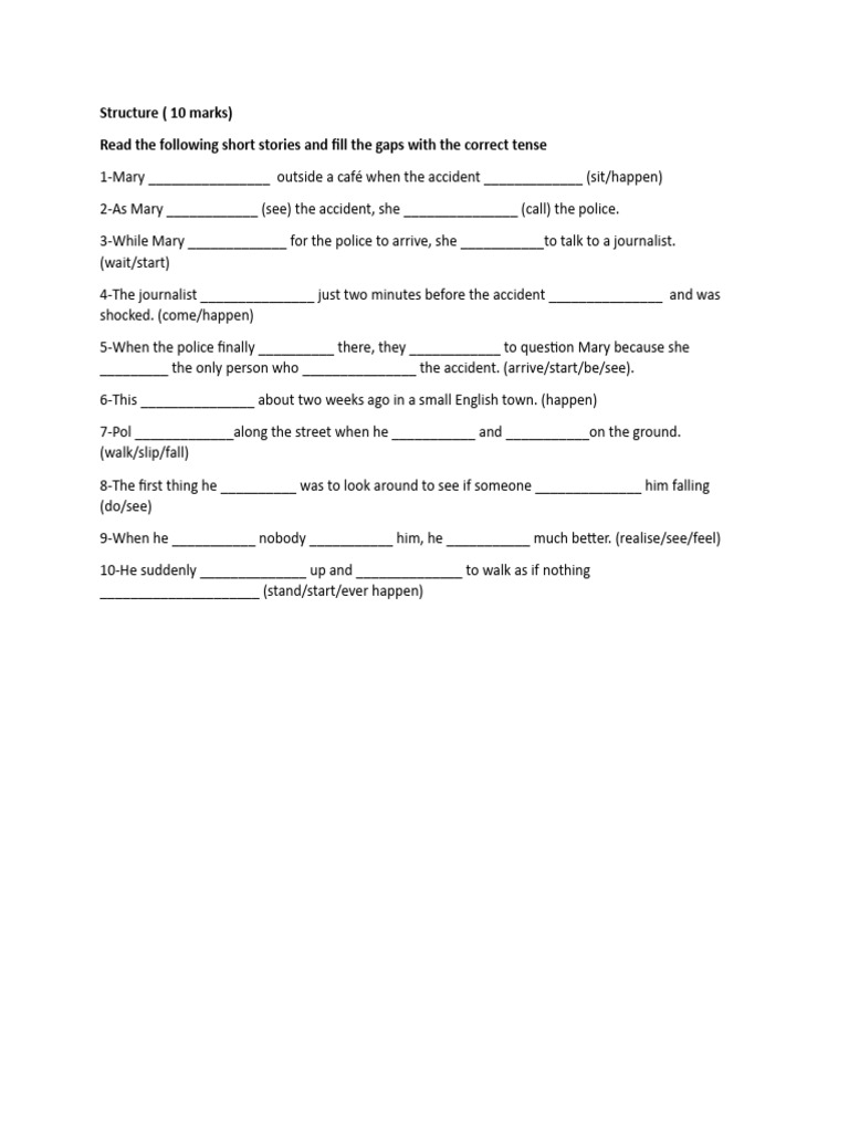 Structure (10 Marks) Read The Following Short Stories and Fill The Gaps ...