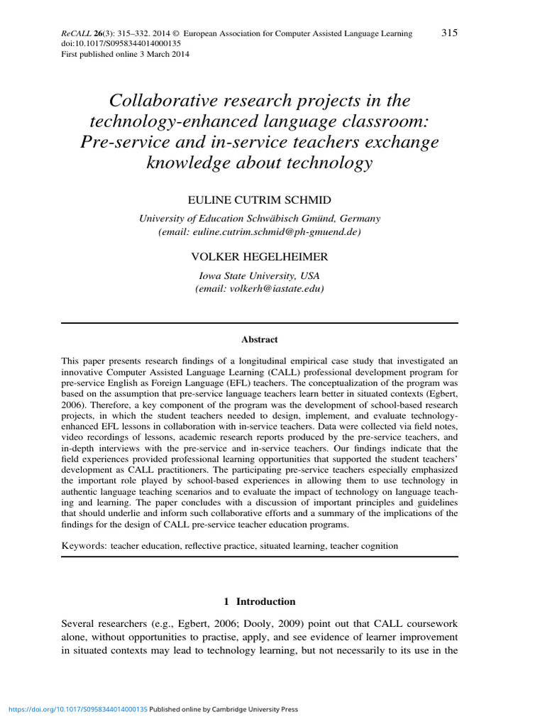 Collaborative Research Projects in The Technology Enhanced Language ...