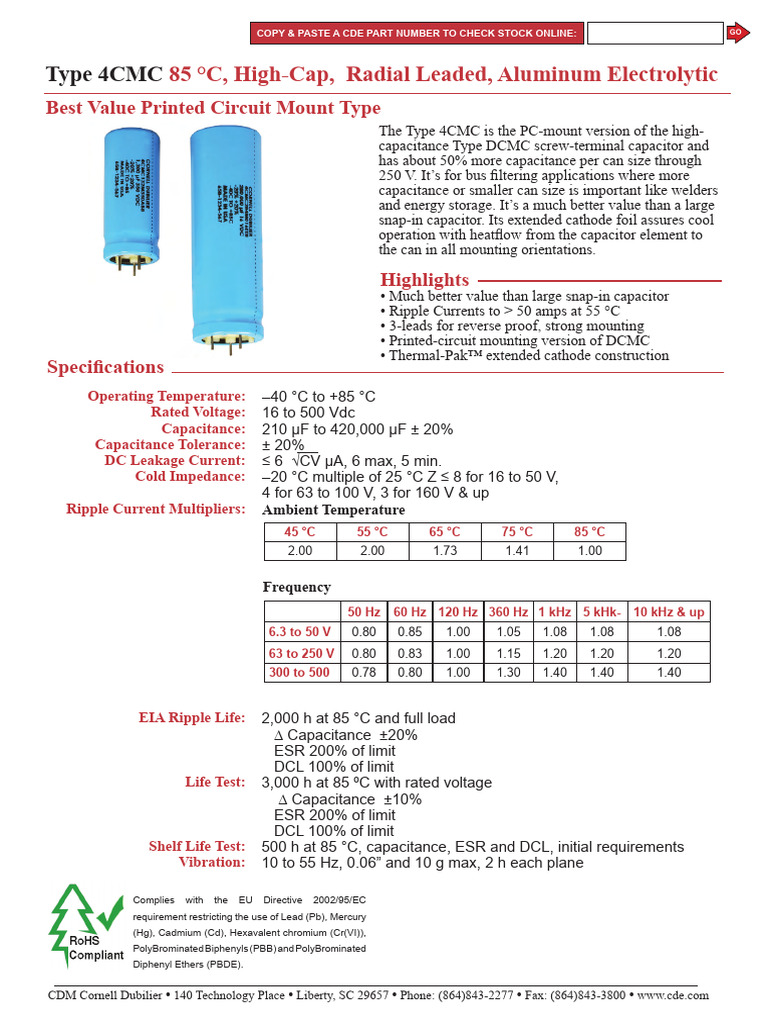 CDE (Radial Thru-Hole) 4CMC Series | Download Free PDF | Capacitor ...